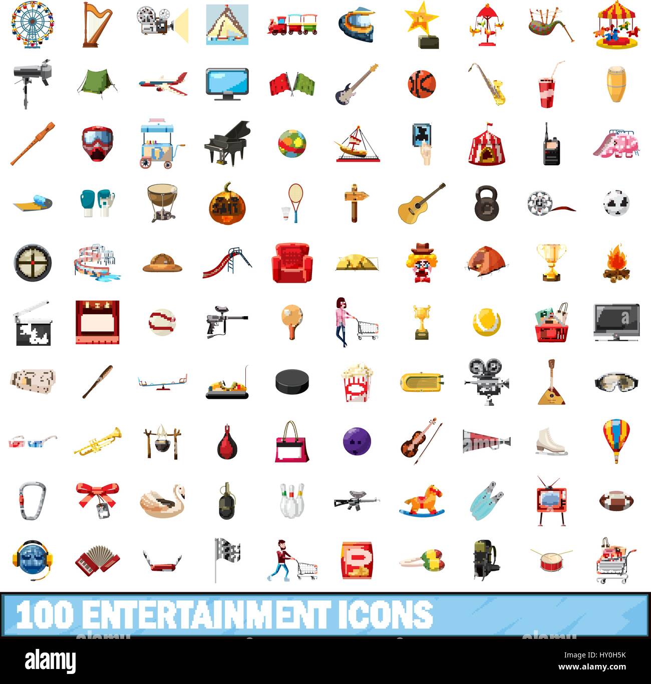 100 entertainment icons set, cartoon style Stock Vector Image & Art - Alamy