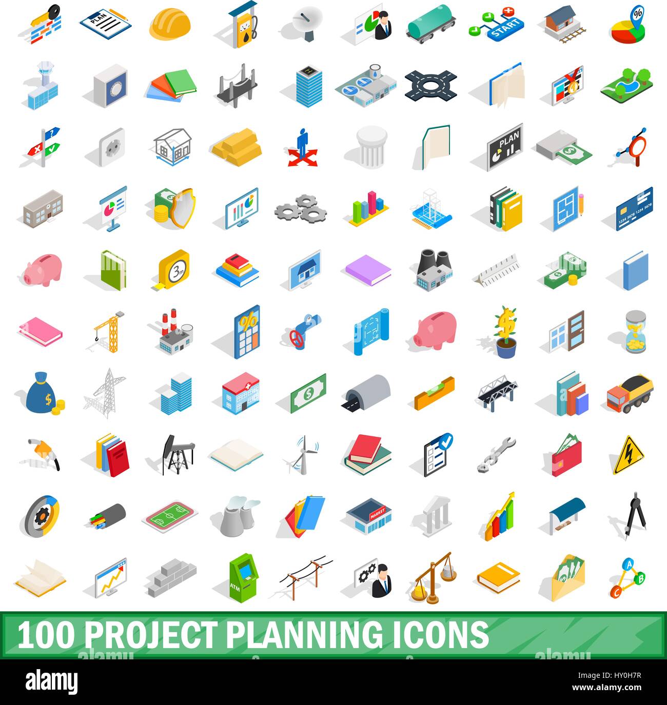 100 project planning icons set, isometric 3d style Stock Vector Image ...