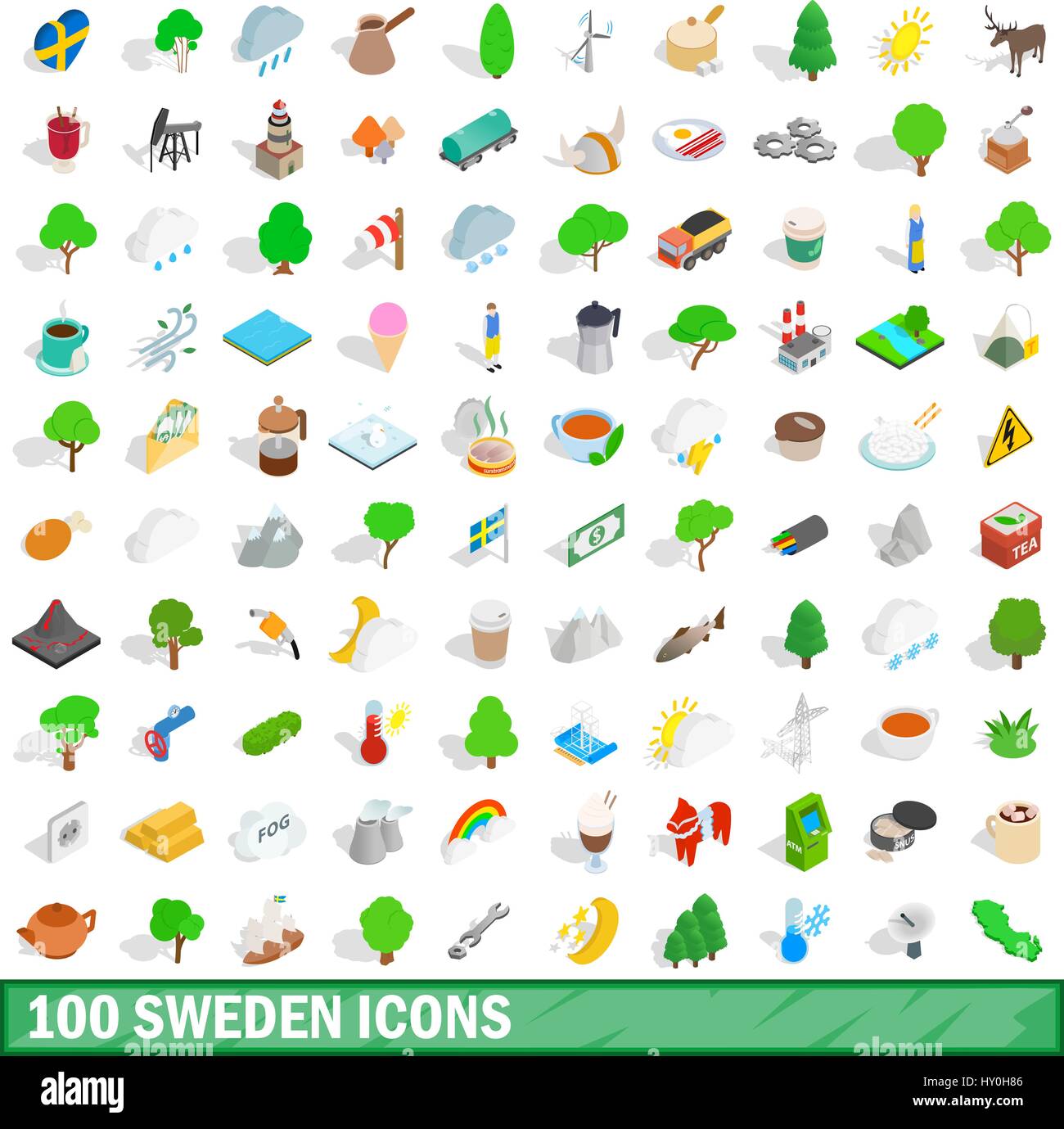 100 Sweden Icons Set Isometric 3d Style Stock Vector Image And Art Alamy