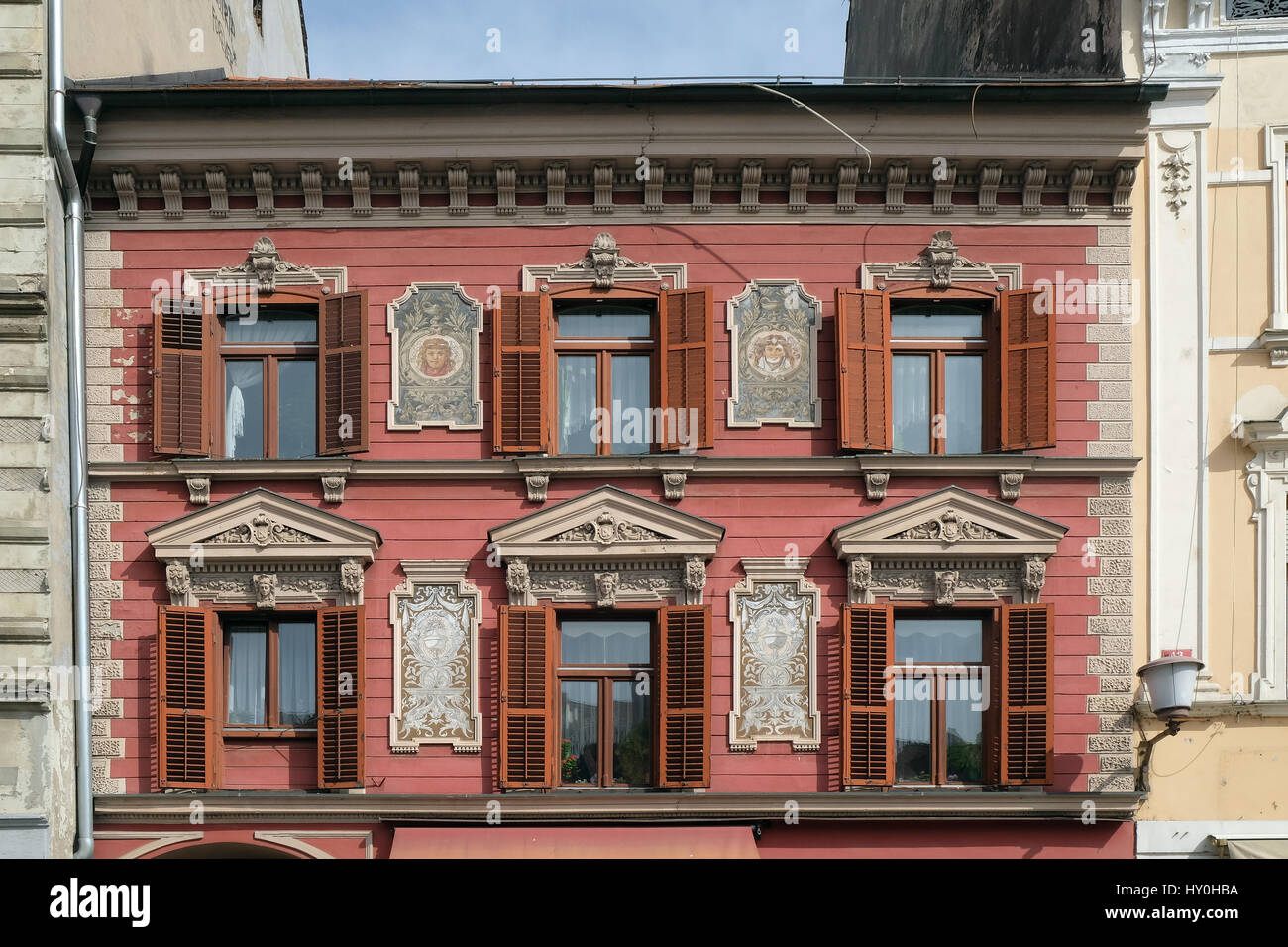 Old decorated house facade windows in Old Town. Maribor is the second ...