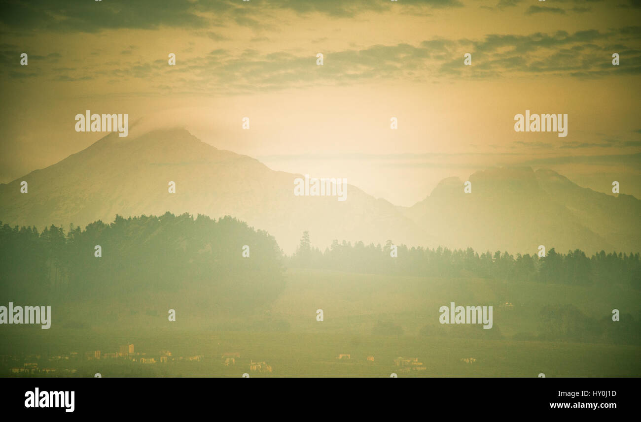 A beautiful, colorful, abstract mountain landscape with a hot summer ...