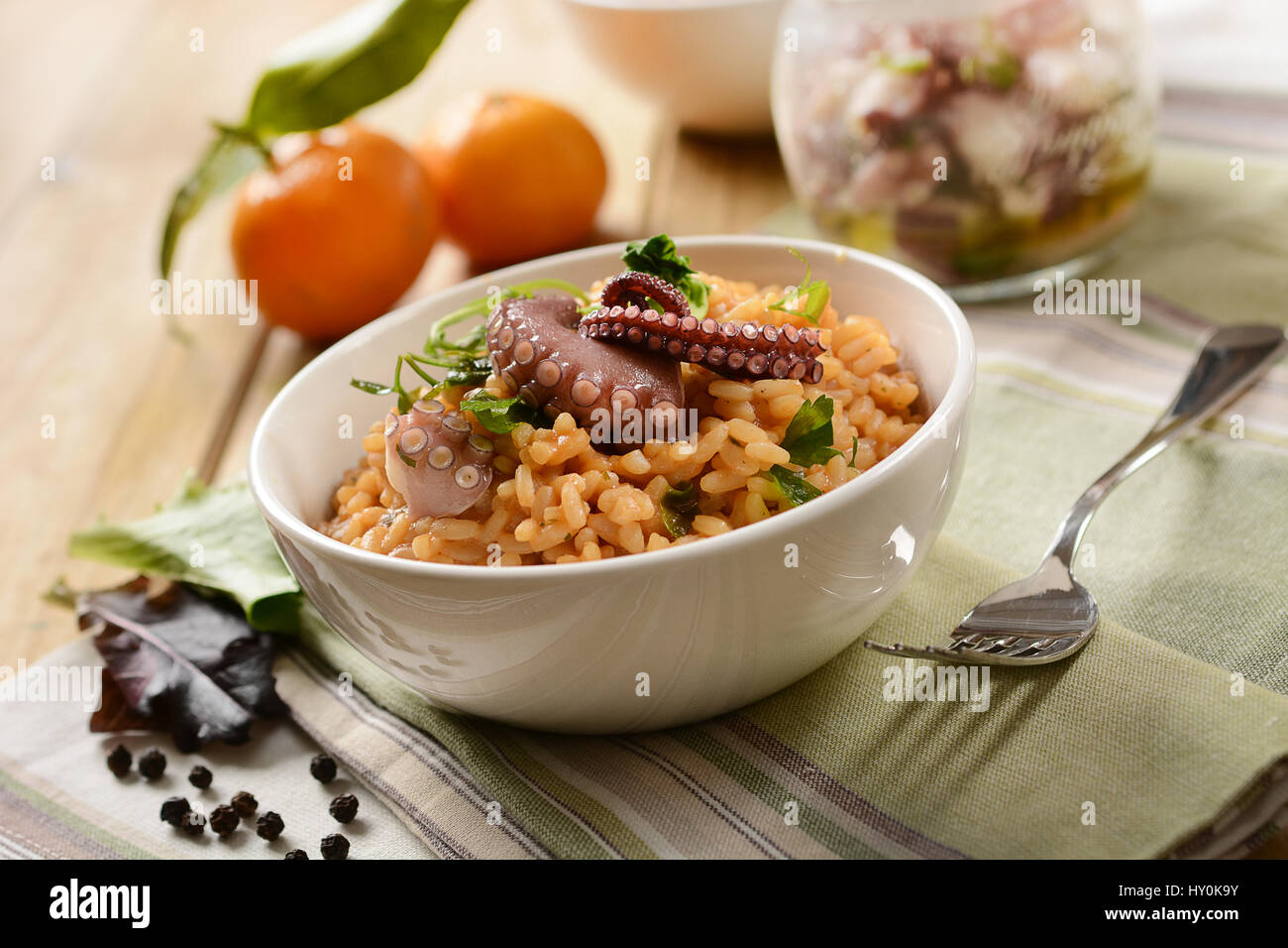 risotto with octopus - Traditional Italian recipe - closeup Stock Photo ...