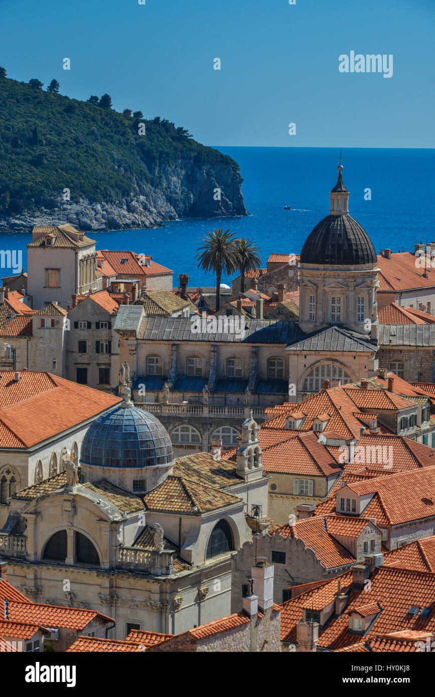 The medieval walled city of Dubrovnik, on the Dalmatian coast of ...