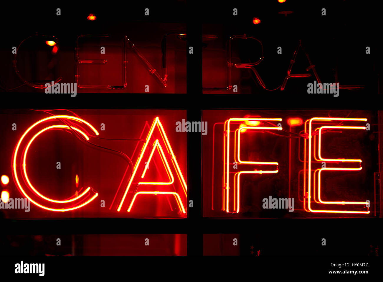 Neon sign for Central Cafe in London Stock Photo - Alamy