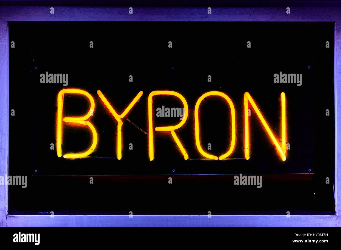 Neon sign for Byron Hamburger restaurant in London Stock Photo - Alamy