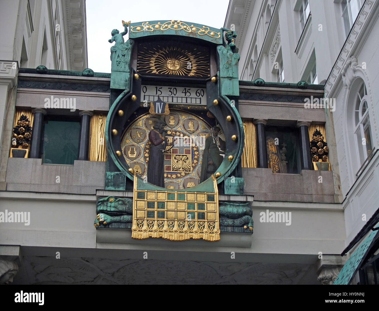 Austria, Vienna, Town's center, Mechanical clock Ankerhur Stock Photo ...