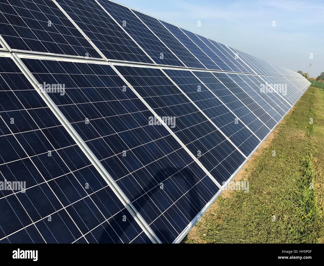 aerial view of a solar farm - a field of solar panels in the north of ...