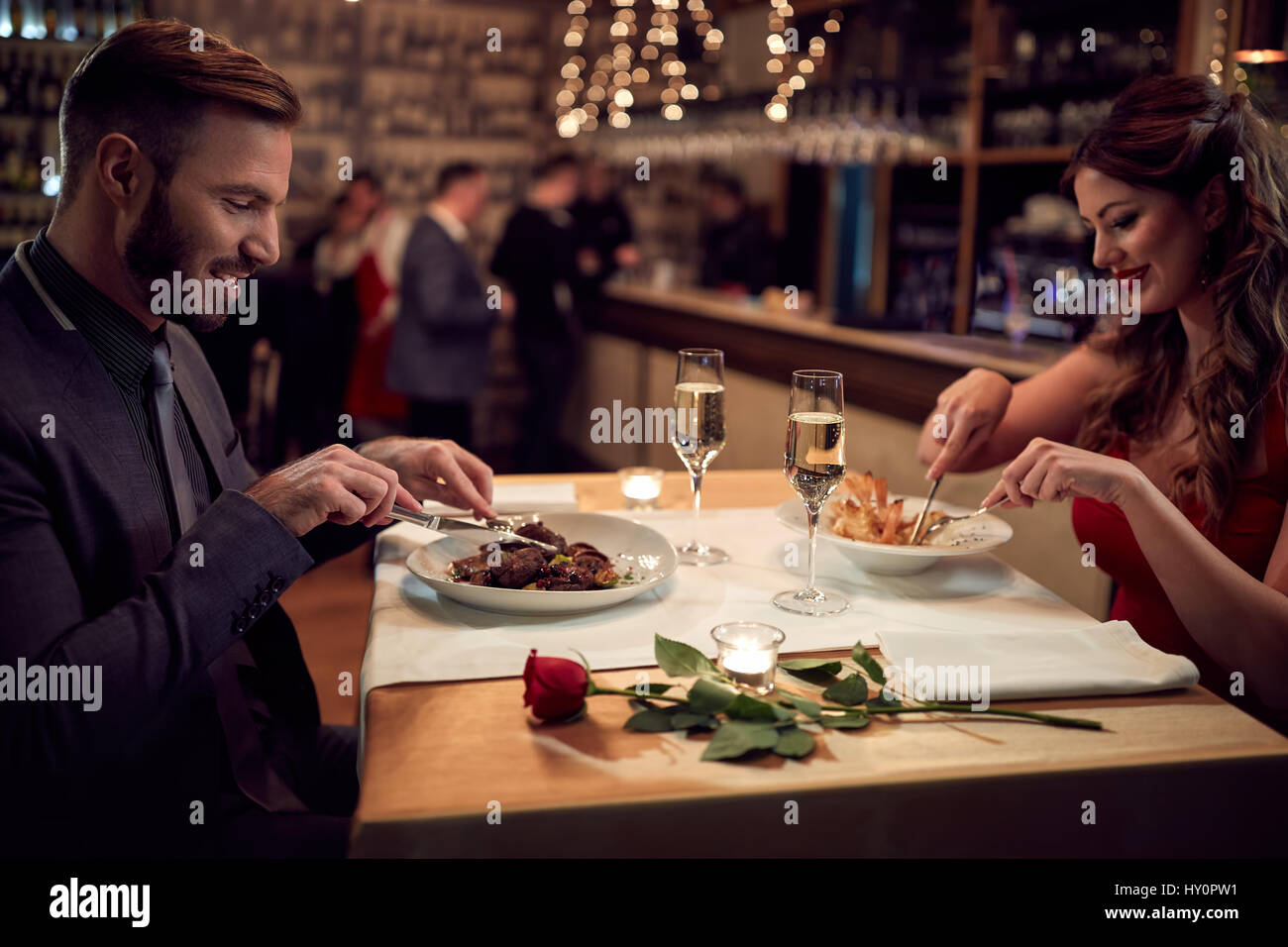 Dinner for couple in restaurant with good food-concept Stock Photo - Alamy