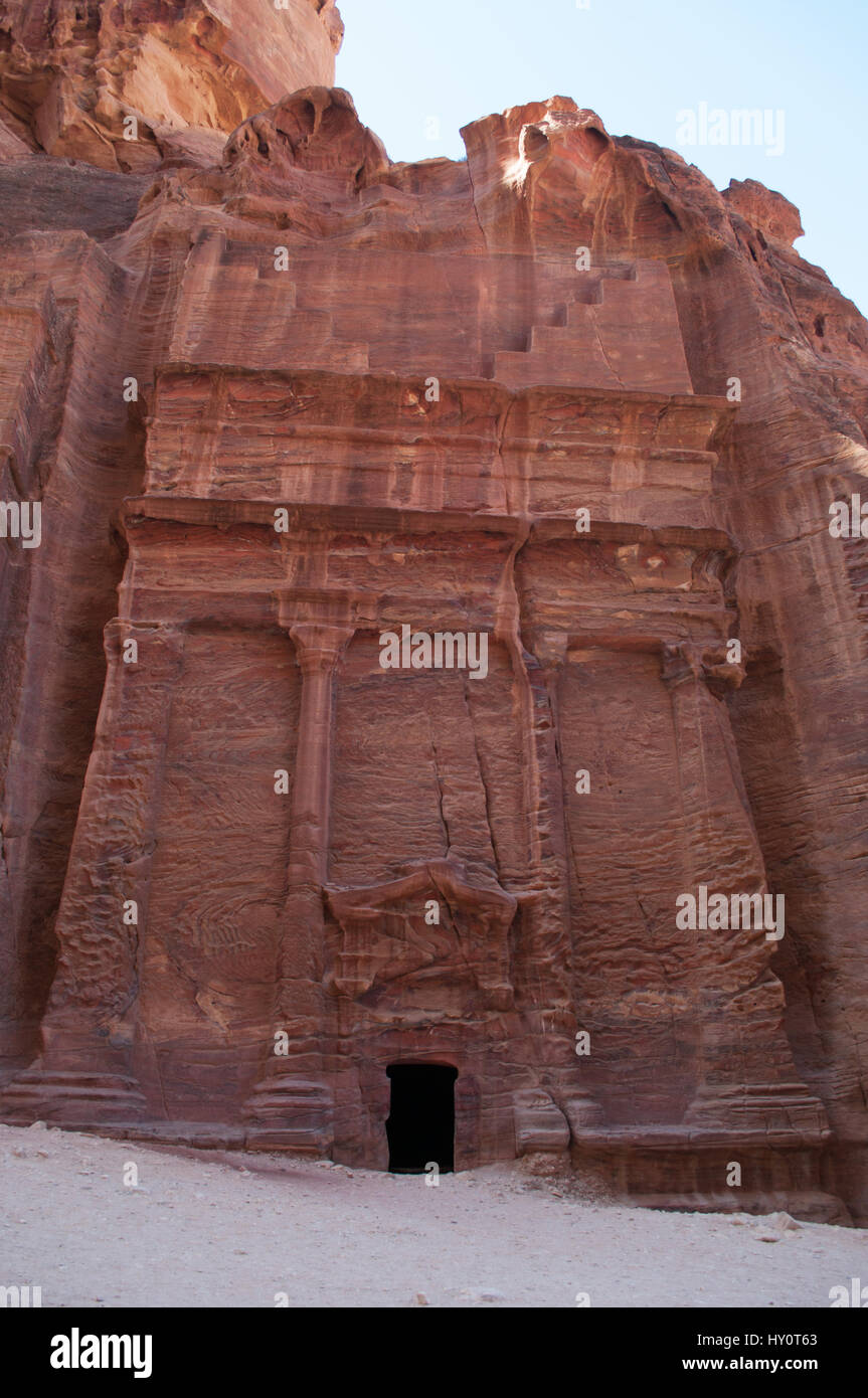 Jordan: a red tomb along the Street of Facades, row of monumental ...