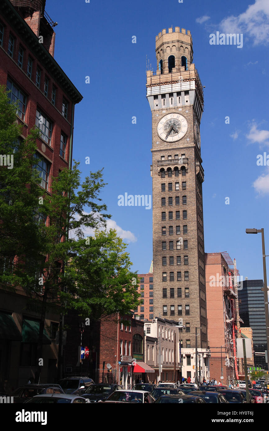 A nice portrait view of Baltimore's famous Bromo Seltzer Tower isolated ...