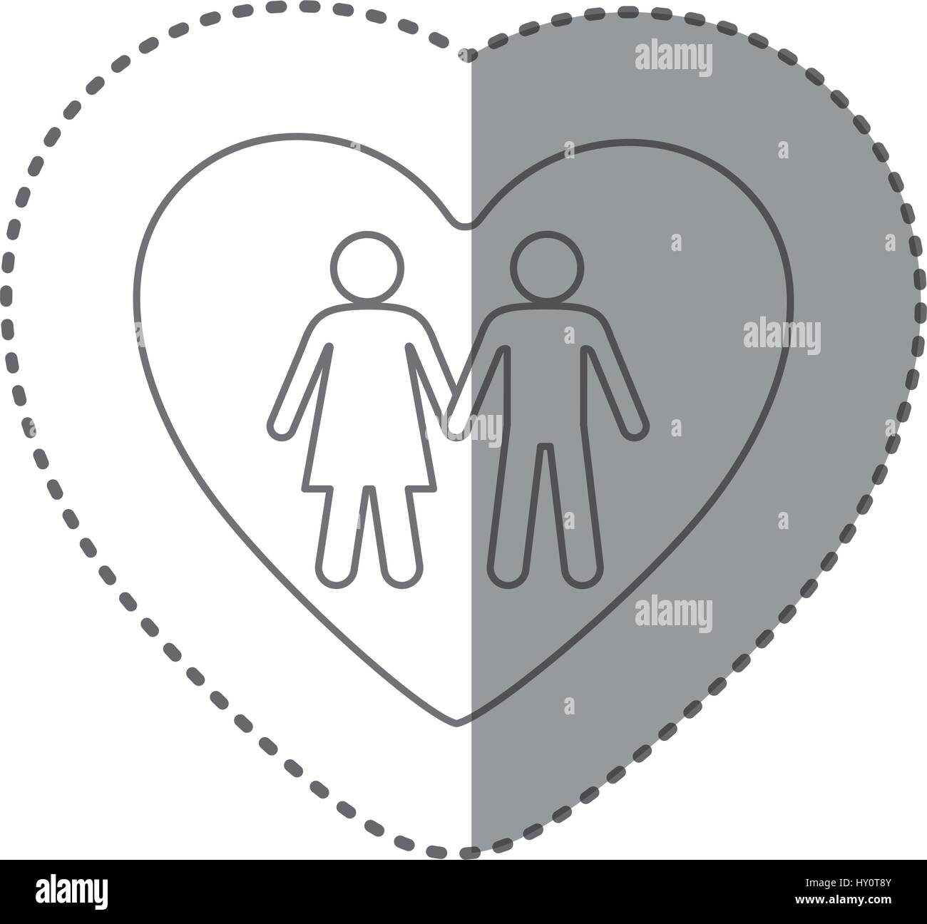 sticker monochrome silhouette of couple inside of heart Stock Vector ...