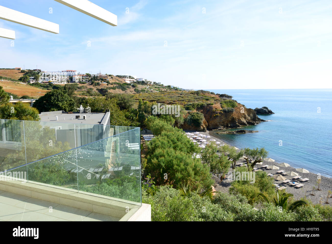 The view on beach at luxury hotel, Crete, Greece Stock Photo - Alamy