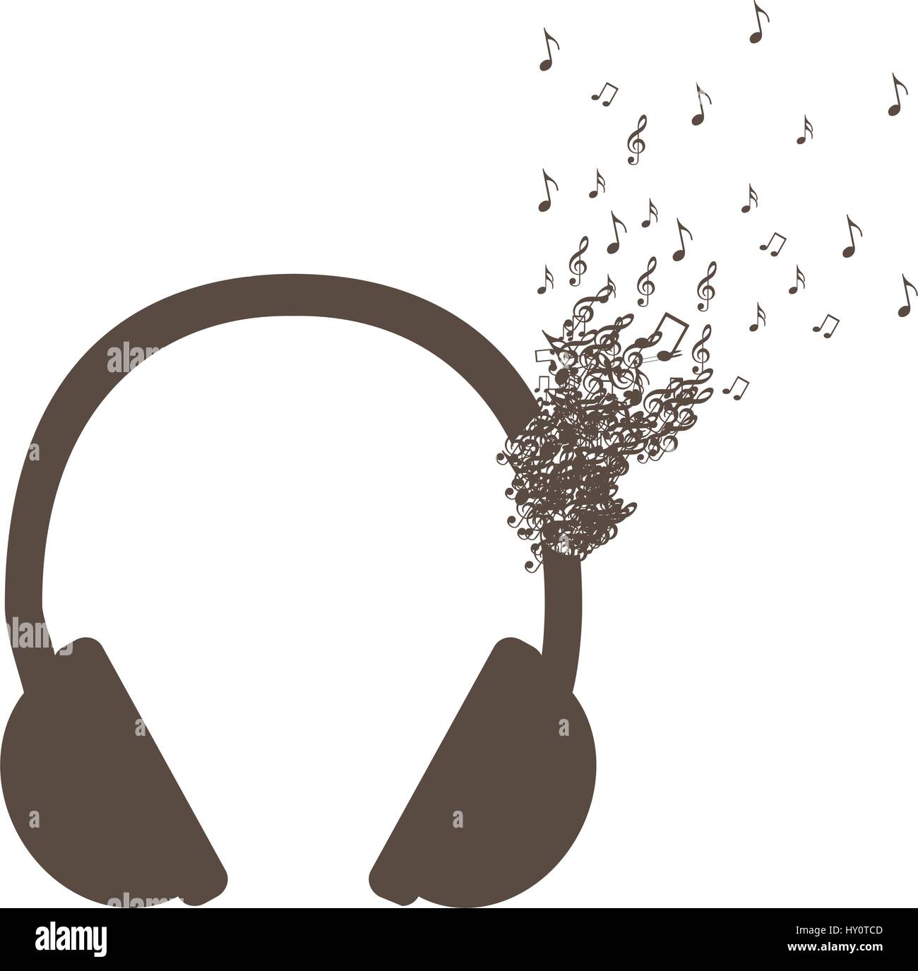 monochrome background of headphones with music notes fading Stock ...