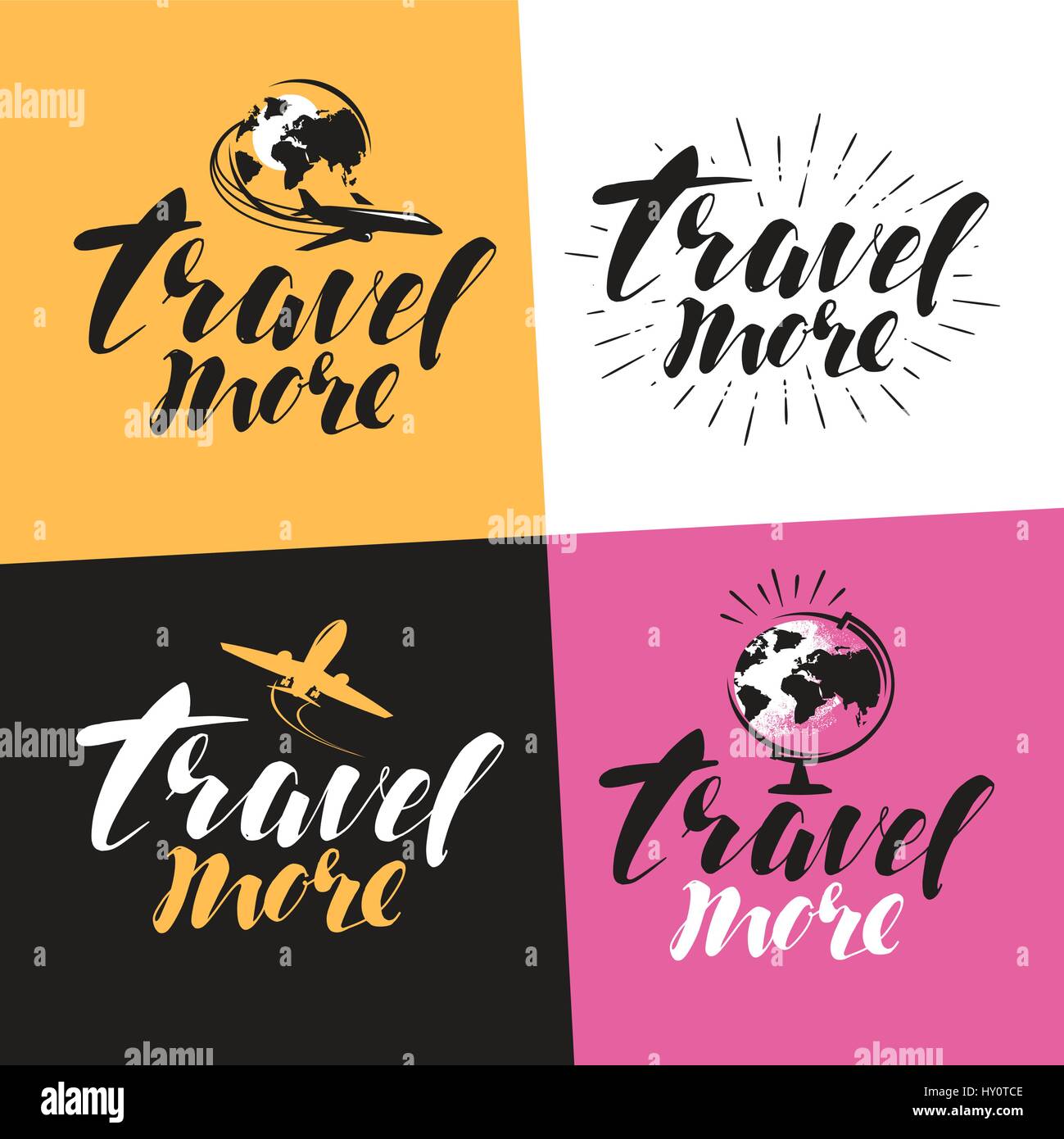 Travel more, label. Handwritten lettering, calligraphy vector ...