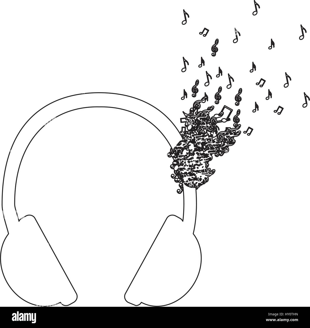 monochrome contour of headphones with music notes fading Stock Vector ...
