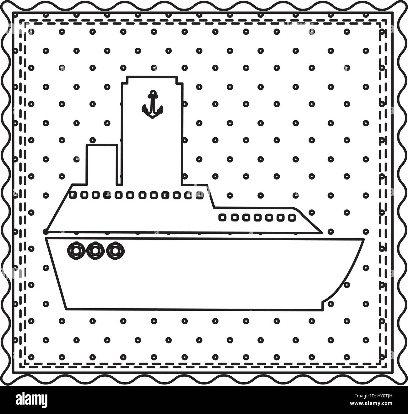 monochrome contour frame of vessel and background dotted Stock Vector ...