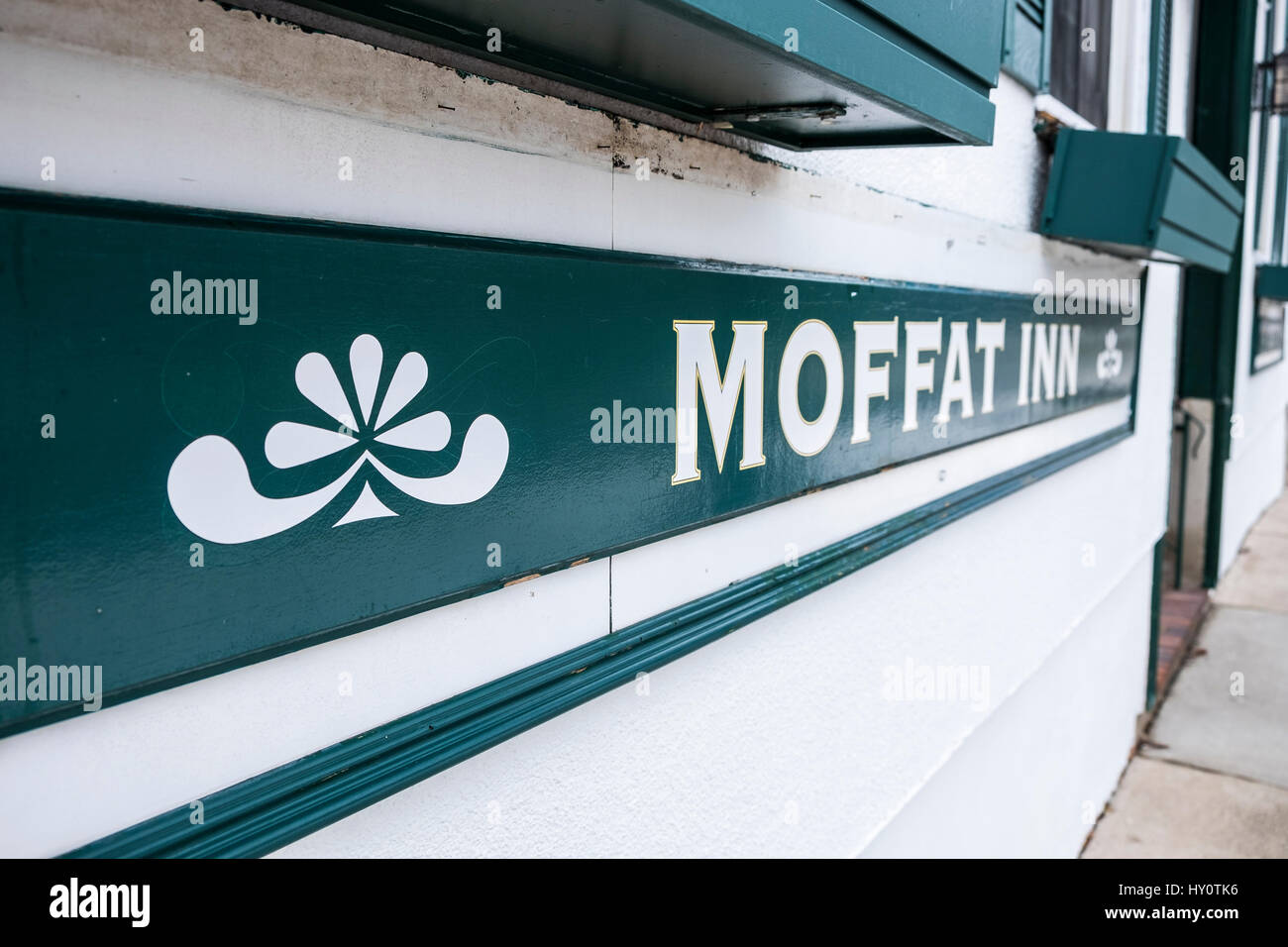 The Moffat Inn sign on the exterior of the hotel in Niagara on the Lake ...