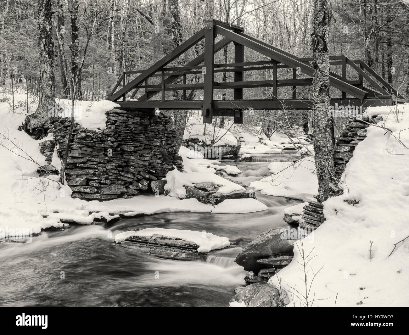 Snow-lined Plattekill Creek snakes under Overlook Bridge Platte Clove ...
