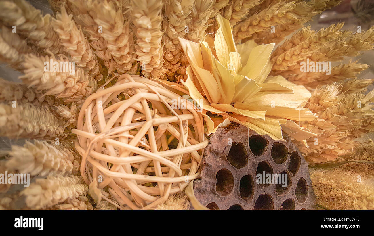 Dried bouquet, floral arrangement of Golden Wheat Bundle, Lotus Pod ...