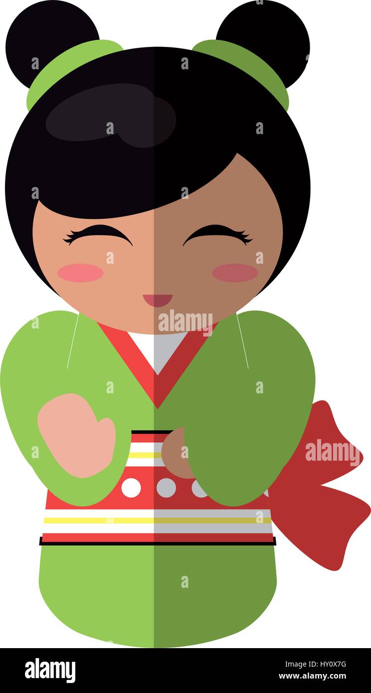 cute kokeshi doll traditional costume japanese Stock Vector Image & Art ...