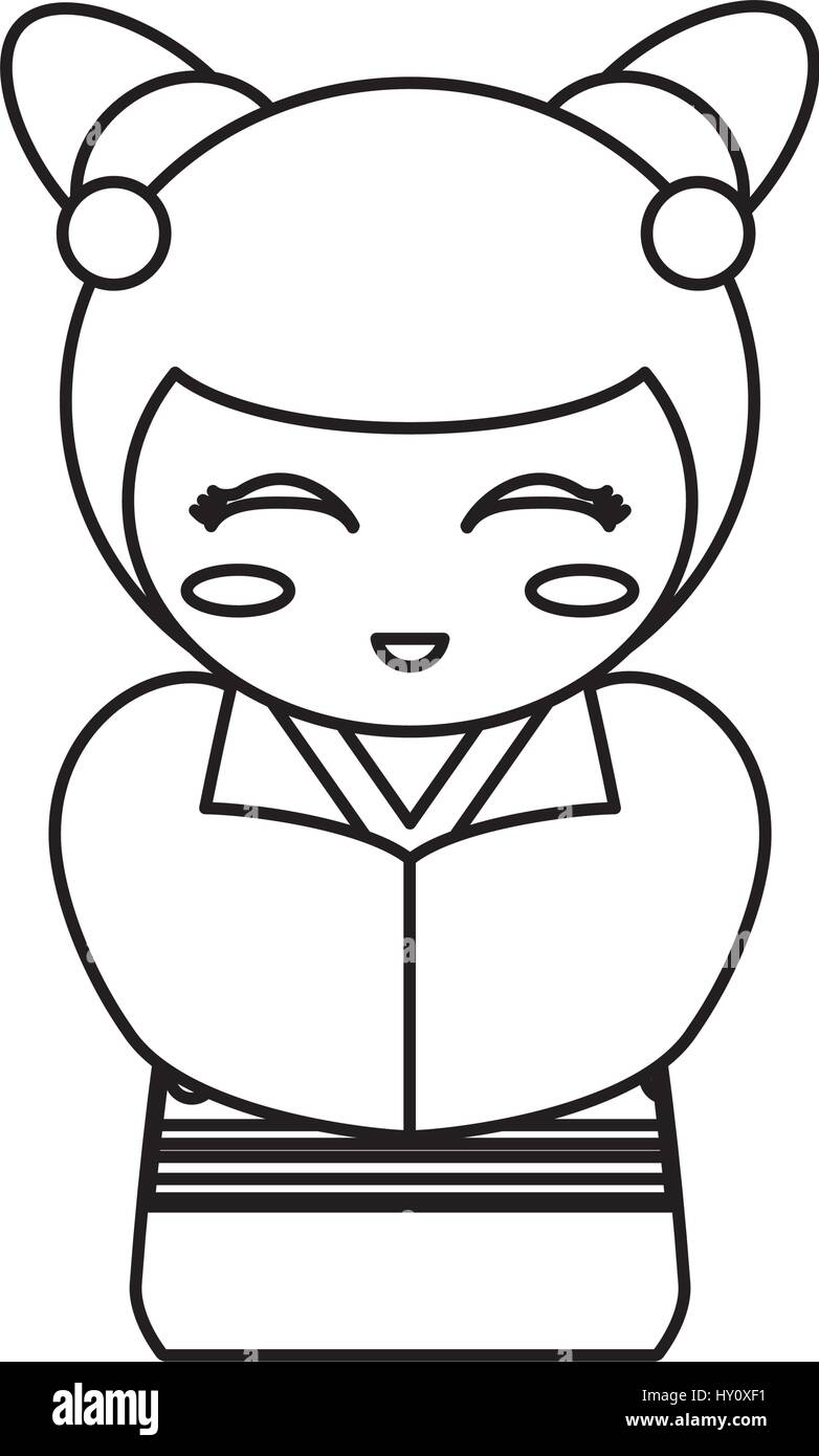 Cartoon girl anime character outline Black and White Stock Photos ...