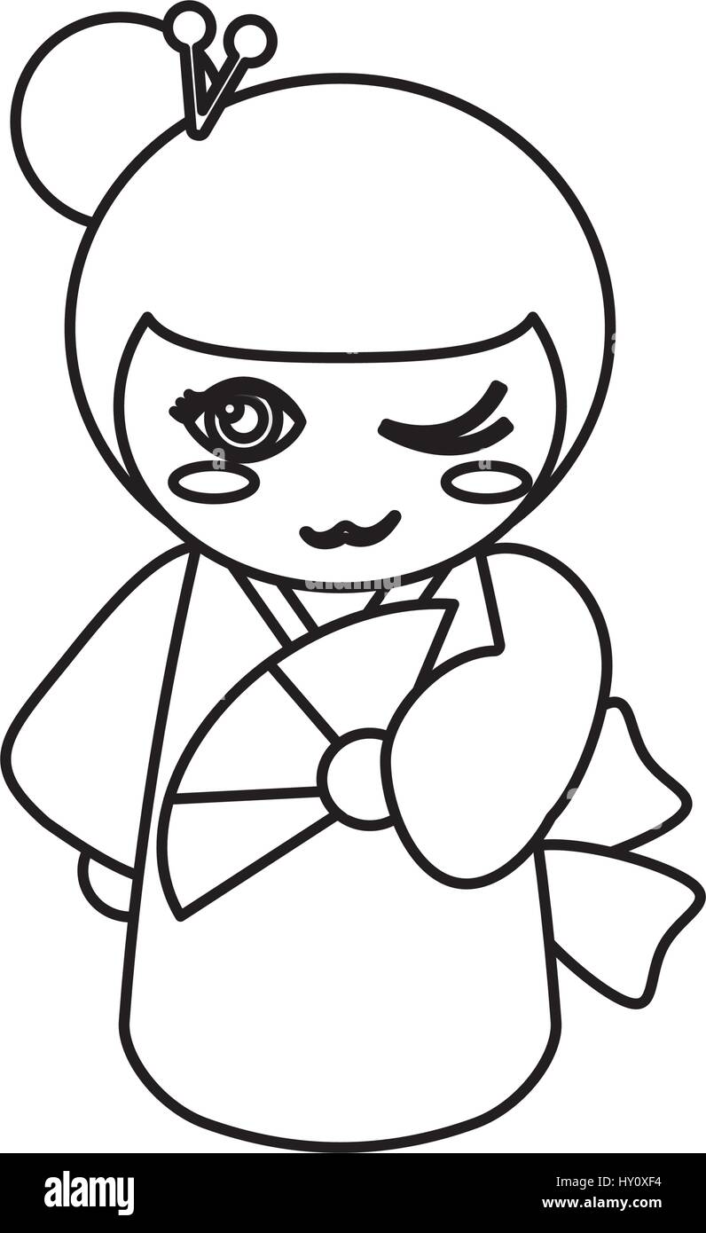 doll kokeshi decoration outline Stock Vector Image & Art - Alamy