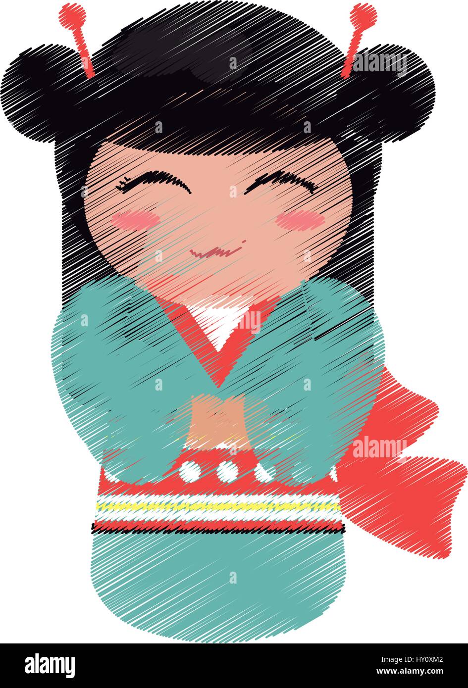drawing kokeshi doll geisha decorative Stock Vector Image & Art - Alamy