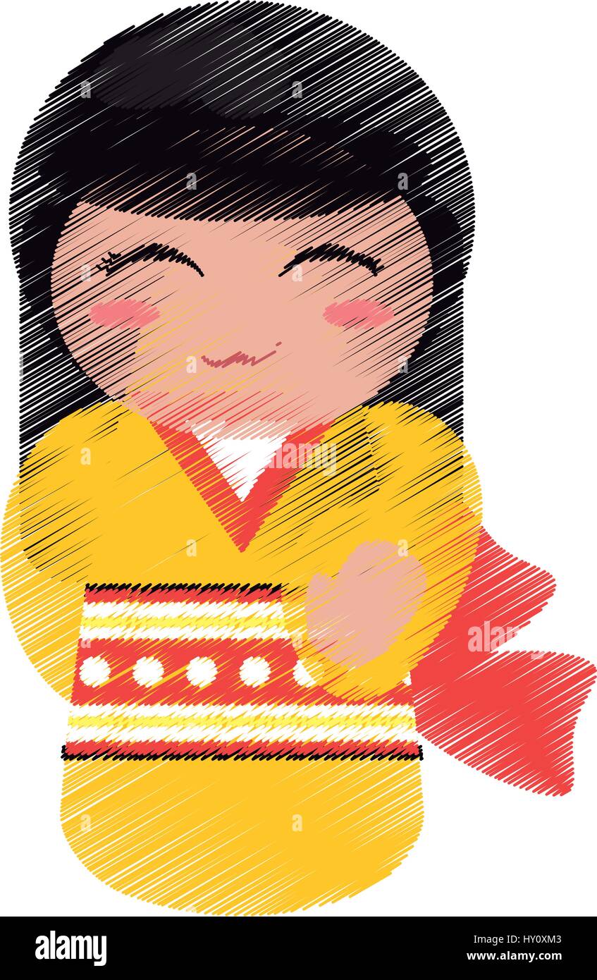 drawing kokeshi doll geisha decorative Stock Vector Image & Art - Alamy