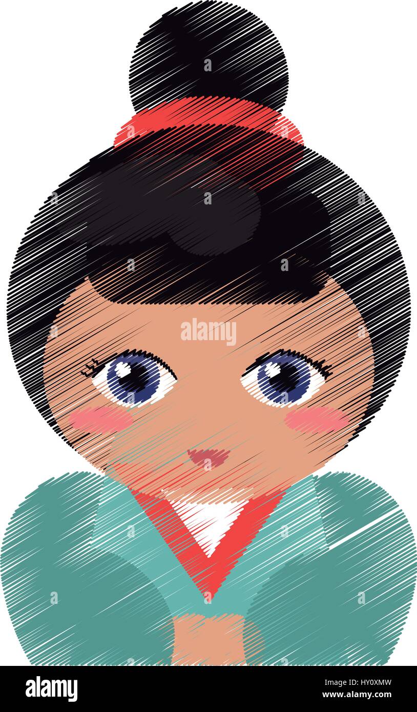 drawing japanese doll portrait Stock Vector Image & Art - Alamy