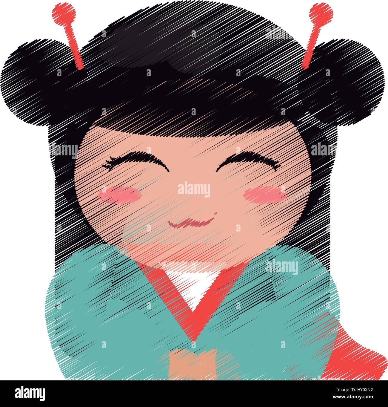 drawing japanese doll portrait Stock Vector Image & Art - Alamy