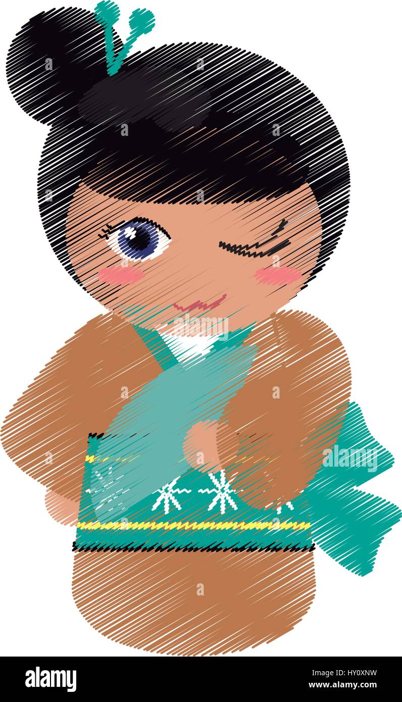 drawing japanese doll geisha folk image Stock Vector Image & Art - Alamy