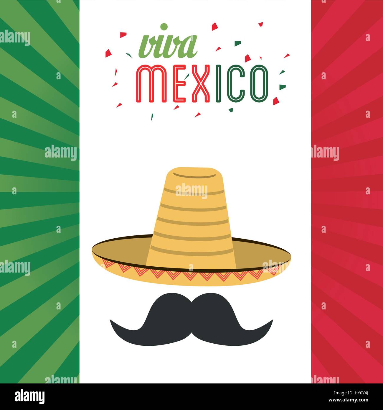 viva mexico greeting hat mustache flag background Stock Vector Image ...
