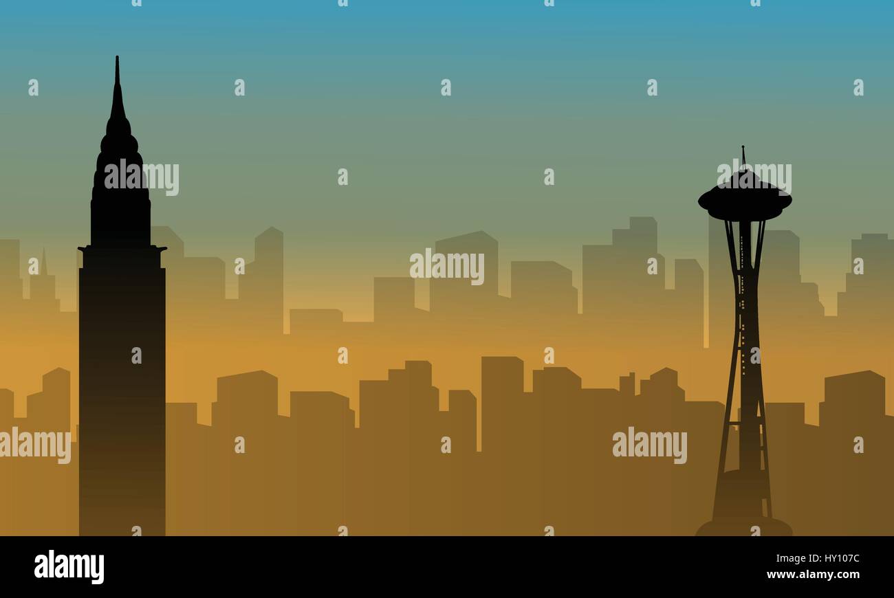 USA building beauty landscape silhouettes vector illustration Stock ...