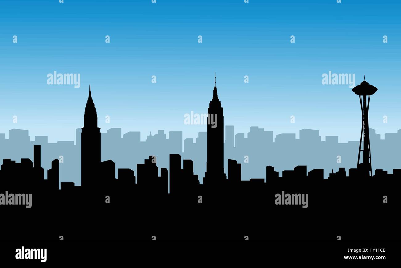 Silhouette of various USA building scenery vector illustration Stock ...
