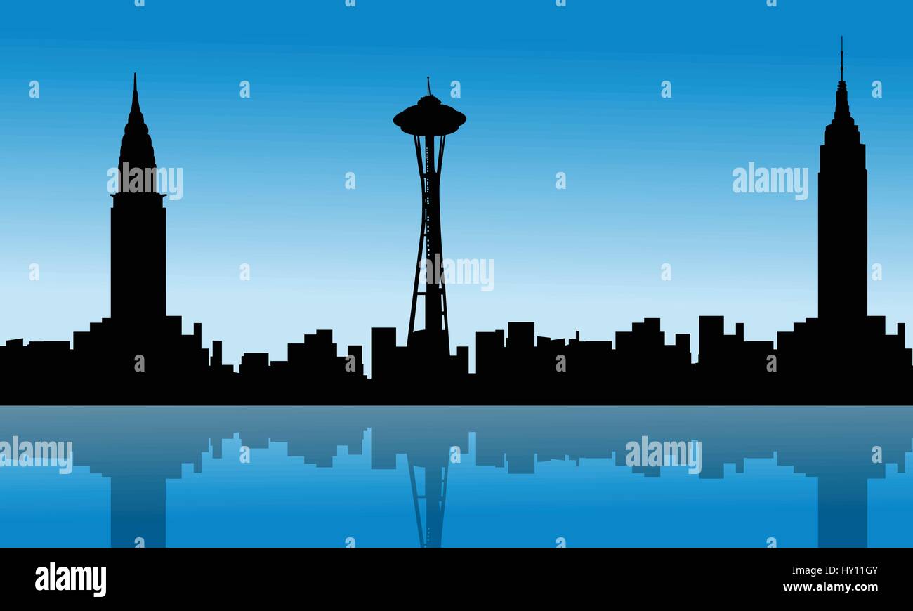 Beauty landscape USA building silhouettes vector illustartion Stock ...