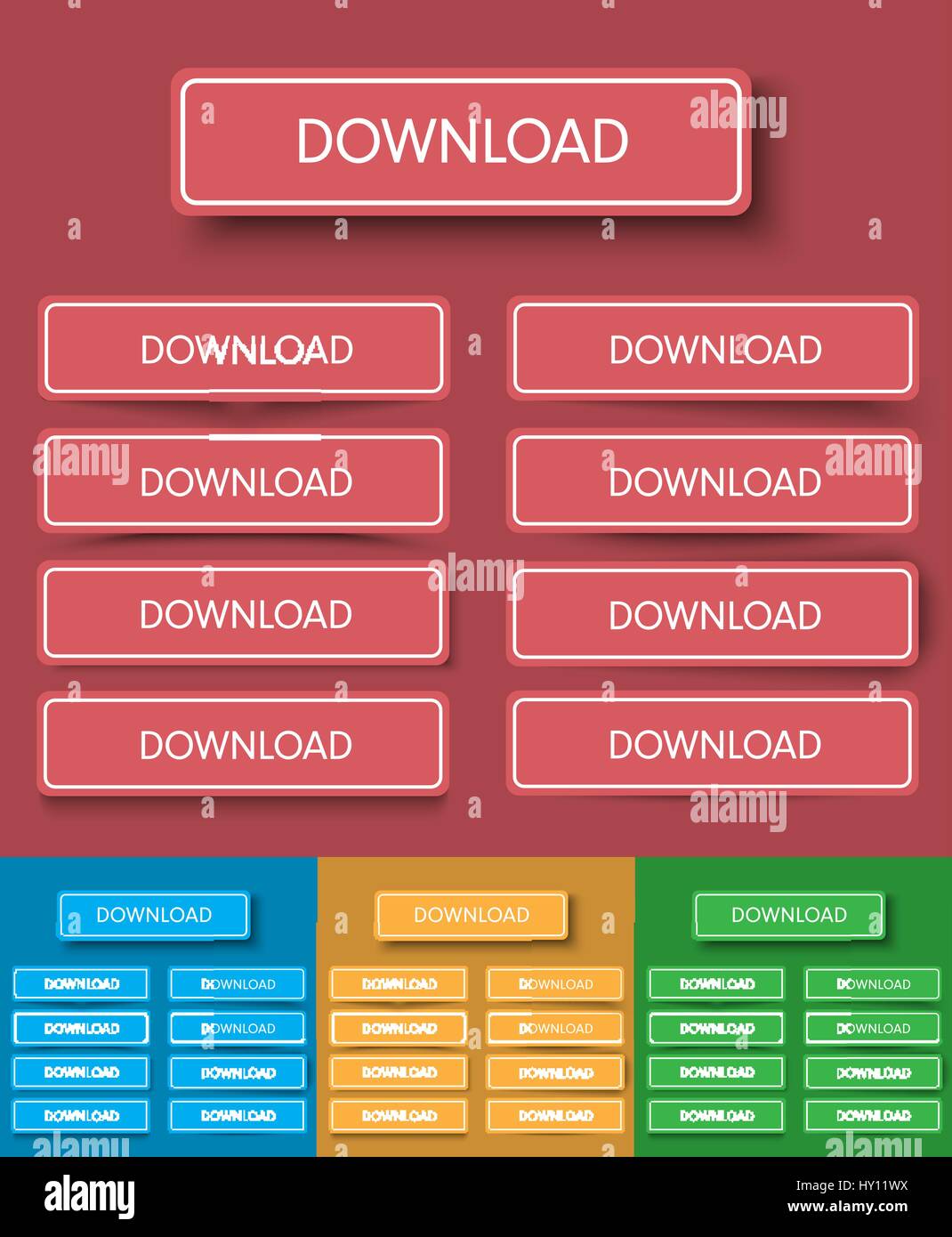 set of rectangular buttons with a stroke, with different colors and ...