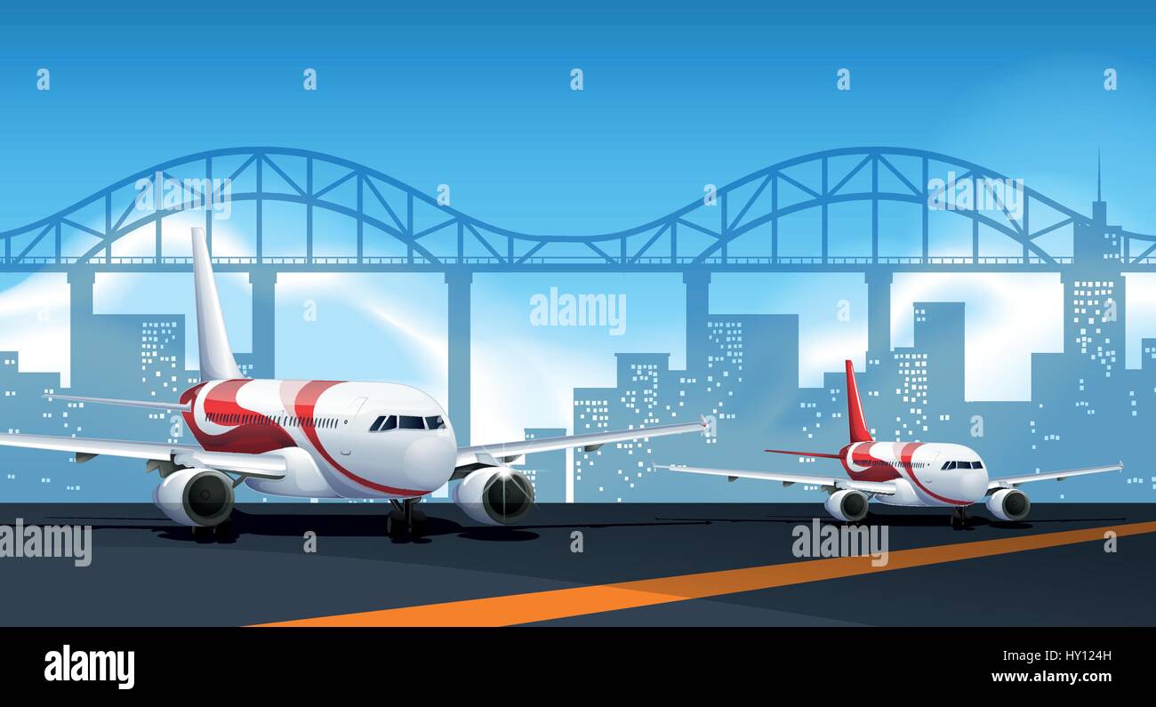 Two airplanes parking on runway illustration Stock Vector Image & Art ...