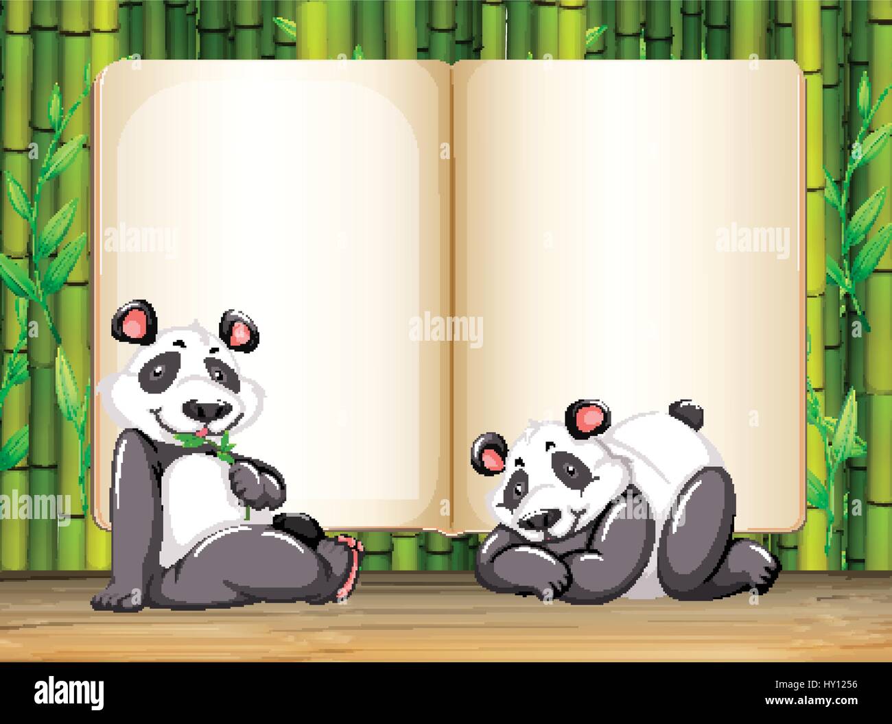 Border template with two panda and bamboo background illustration Stock ...
