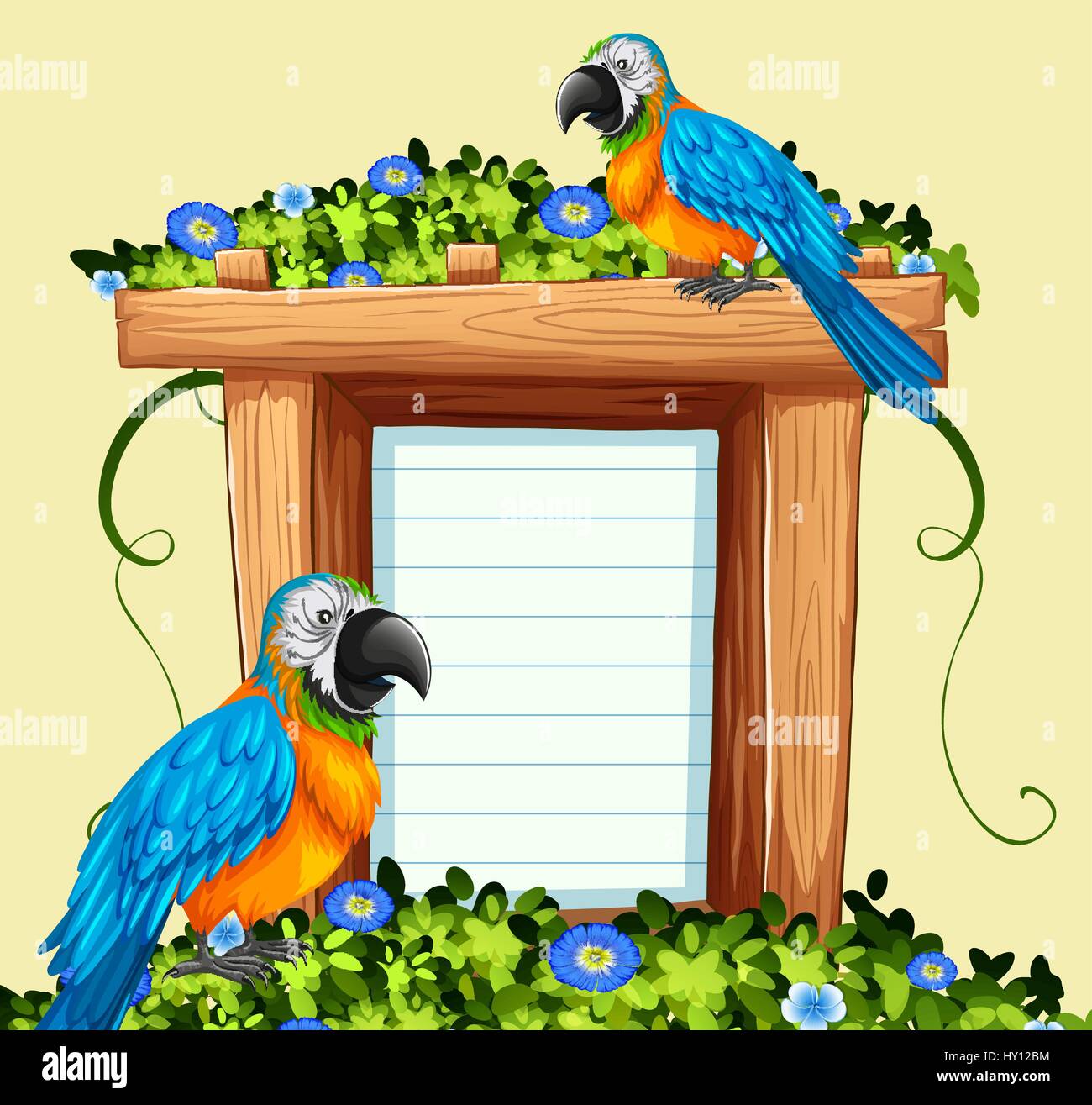 Paper template with two macaw birds illustration Stock Vector Image ...