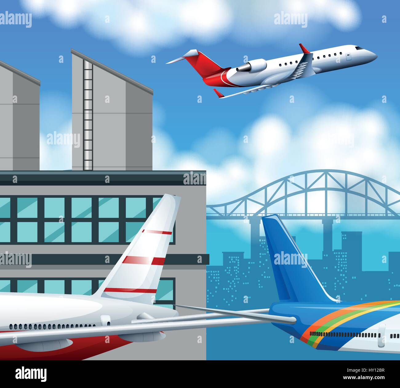 Aircraft flying over building Stock Vector Images - Alamy