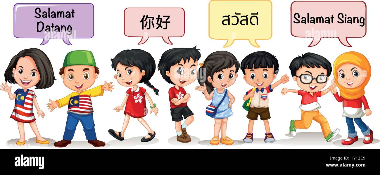 Children from different coutries saying hello illustration Stock Vector ...