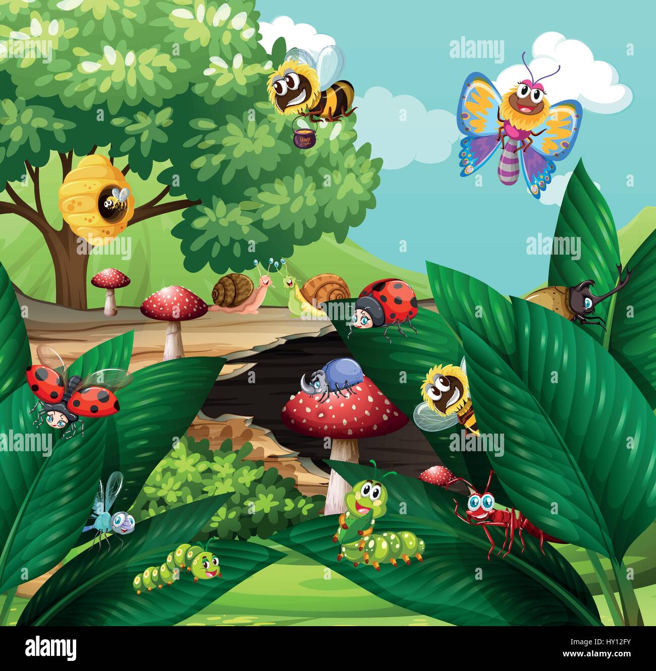 Different types of insects in garden illustration Stock Vector Image ...