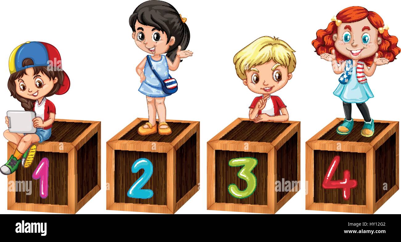 Four kids and numbers one to four illustration Stock Vector Image & Art ...