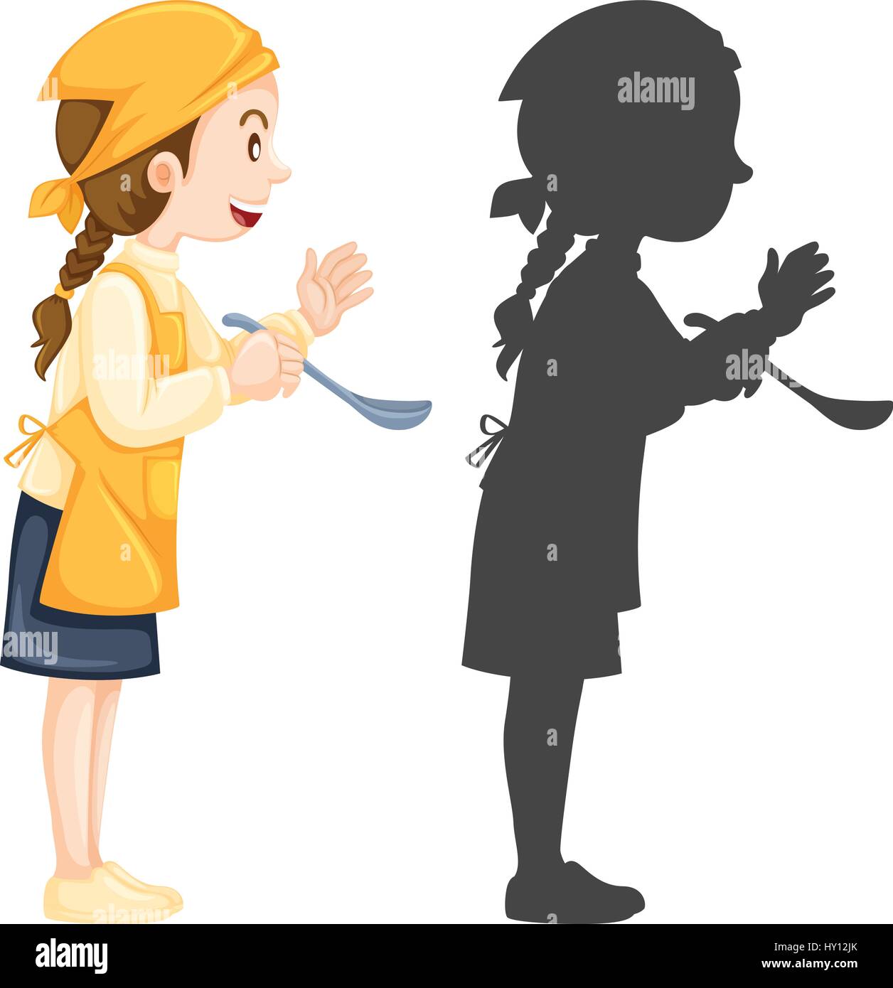 Woman works as food server in cafeteria illustration Stock Vector Image ...