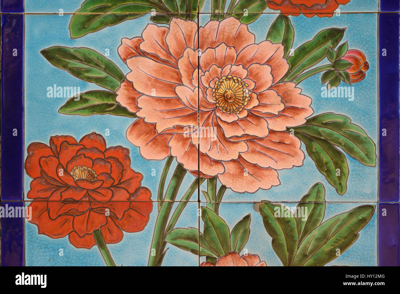 Historic Floral Wall Tiles with Carnation Flowers 1902 from a Parisian ...