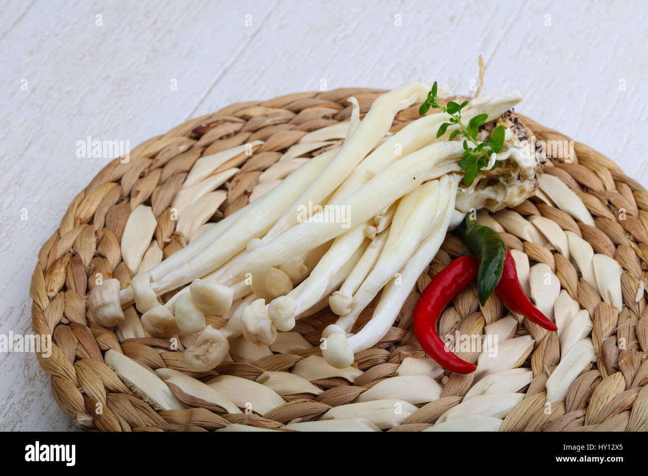 Japanese mushroom - enoki raw food ready for cooking Stock Photo - Alamy