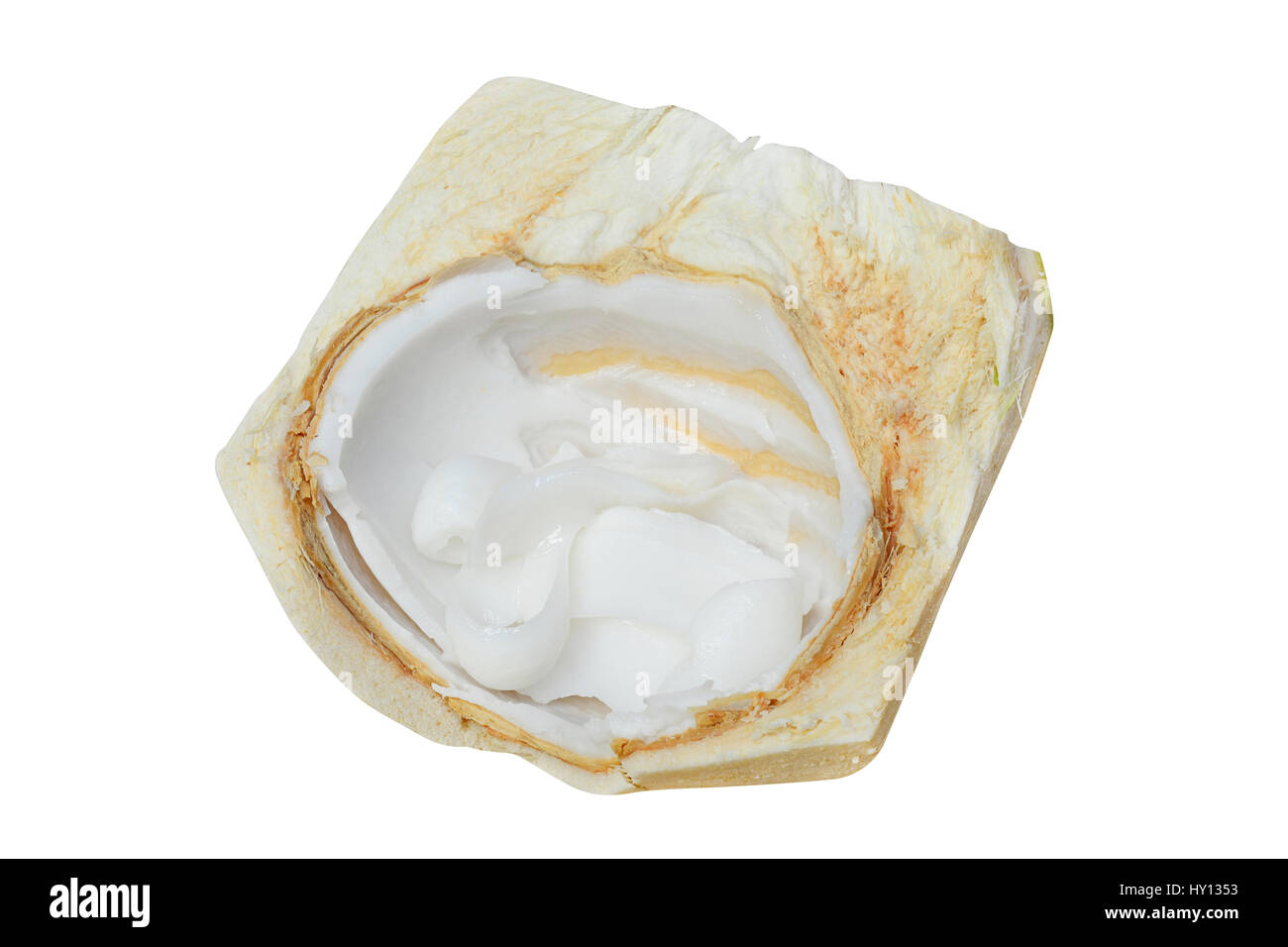 young coconut meat sliced isolated on white background with clipping ...