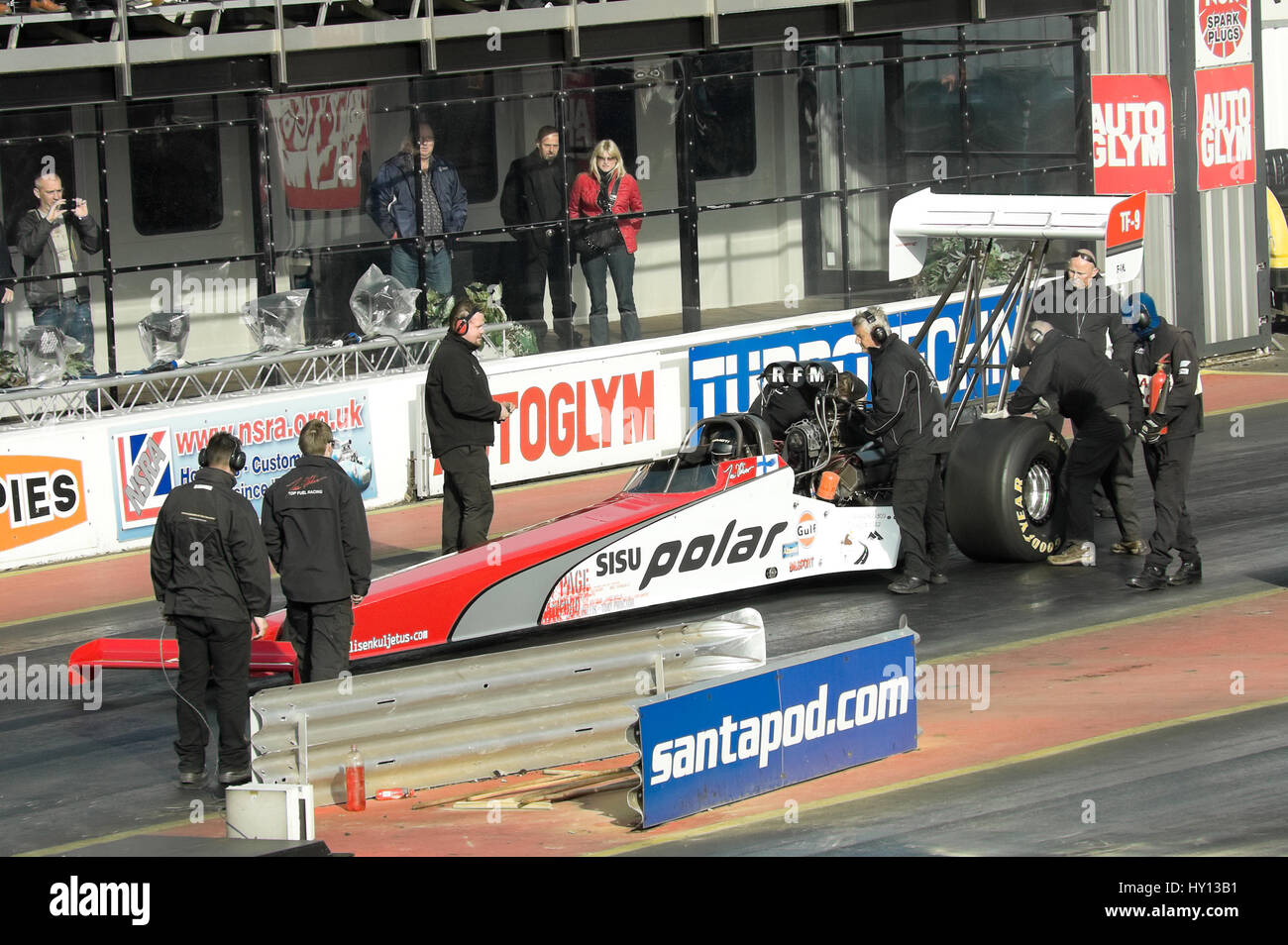 Santa Pod, UK - October 29, 2011: Engineers preparing the Susi Polar ...