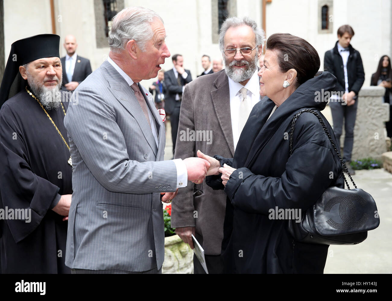 The Prince of Wales is greeted by Princess Marina Sturdza during a ...