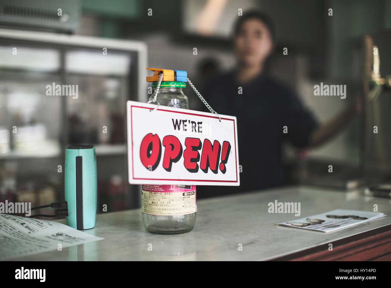 We're open sign, Japan Stock Photo - Alamy